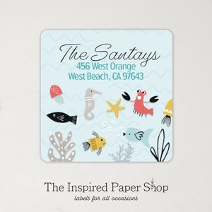 Blue Doodle Fish Label Under the Sea Address Labels Birthday Gift Label ...