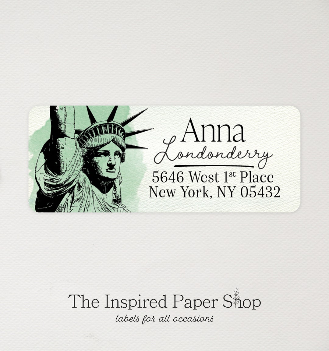 New York Statue of Liberty Label | Address Label | 1 X 2.5 Inch Glossy ...