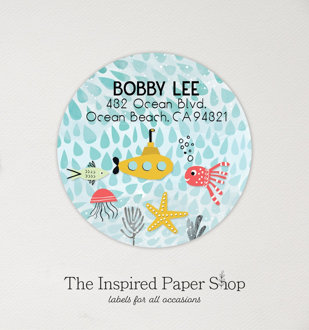 Under the Sea Return Address Labels Fish, Submarine, Sealife Label | 2 ...