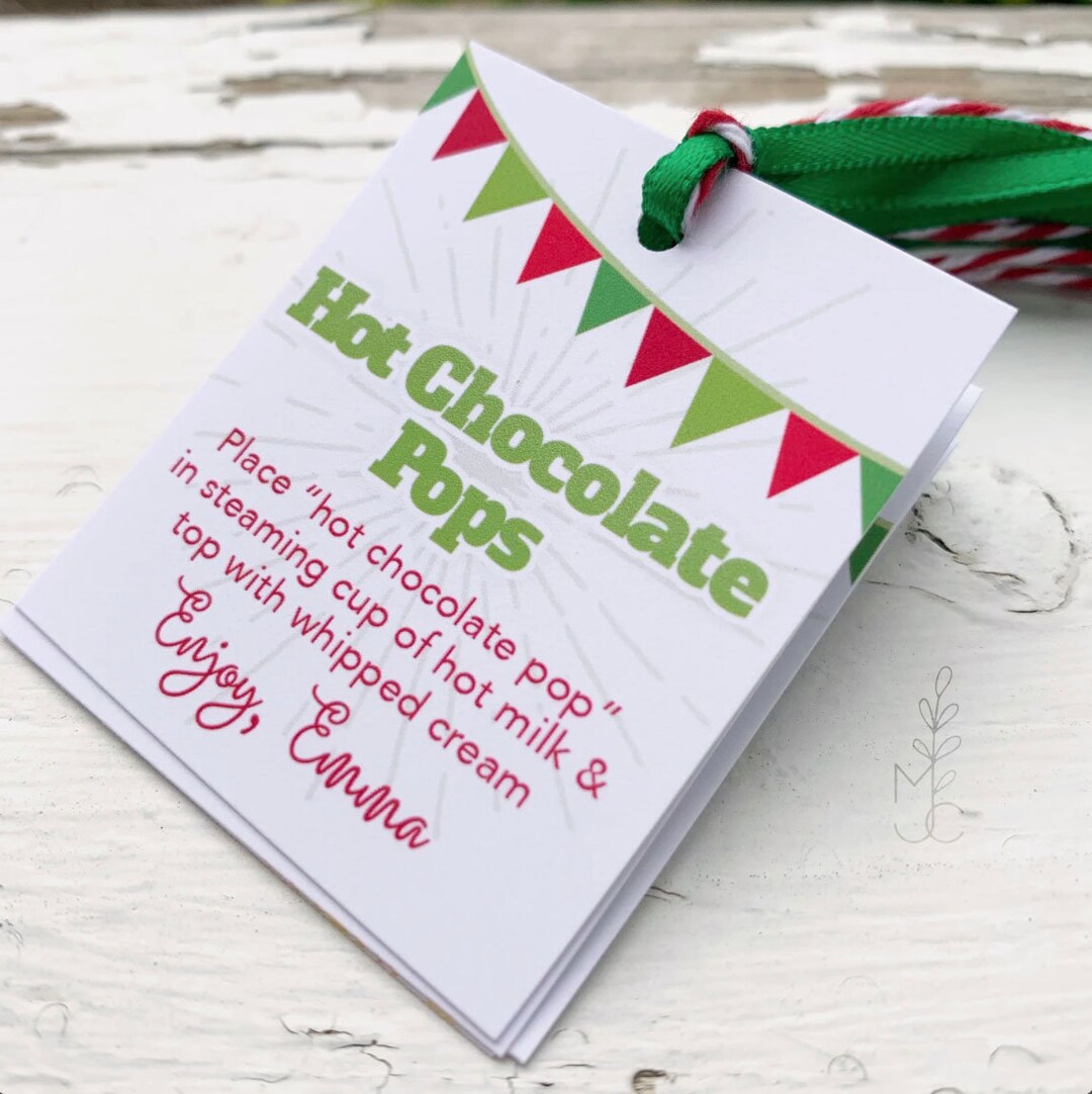 Hot Chocolate Pop Gift Tags With Red and Green Banner | DIY Gift Tags ...