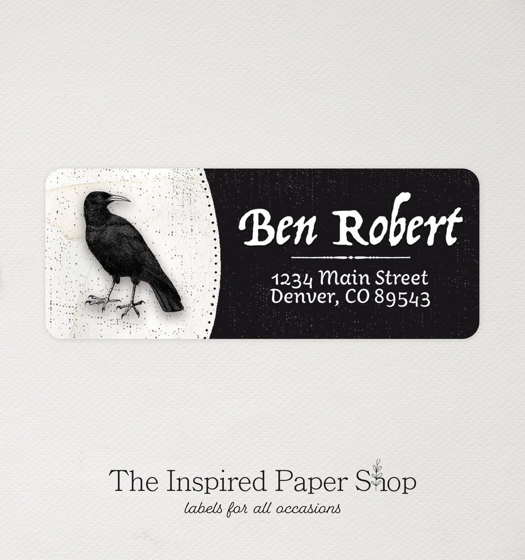 Black Crow Black Bird Return Address Labels a Spooky or Halloween Theme ...