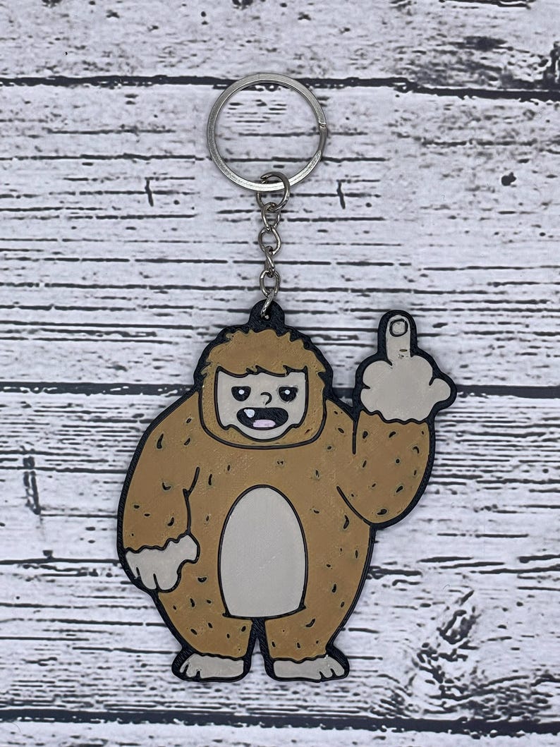 3D Printed Bigfoot Keychain Flipping the Bird - 3 Inches - Sasquatch ...