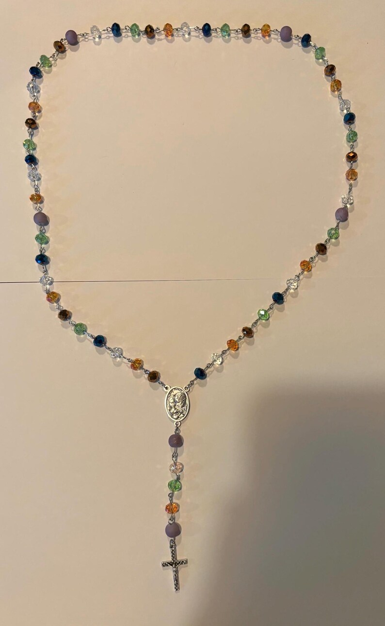 5 Decade Holy Family Centerpiece Rosary With Multicolored Glass Hail ...
