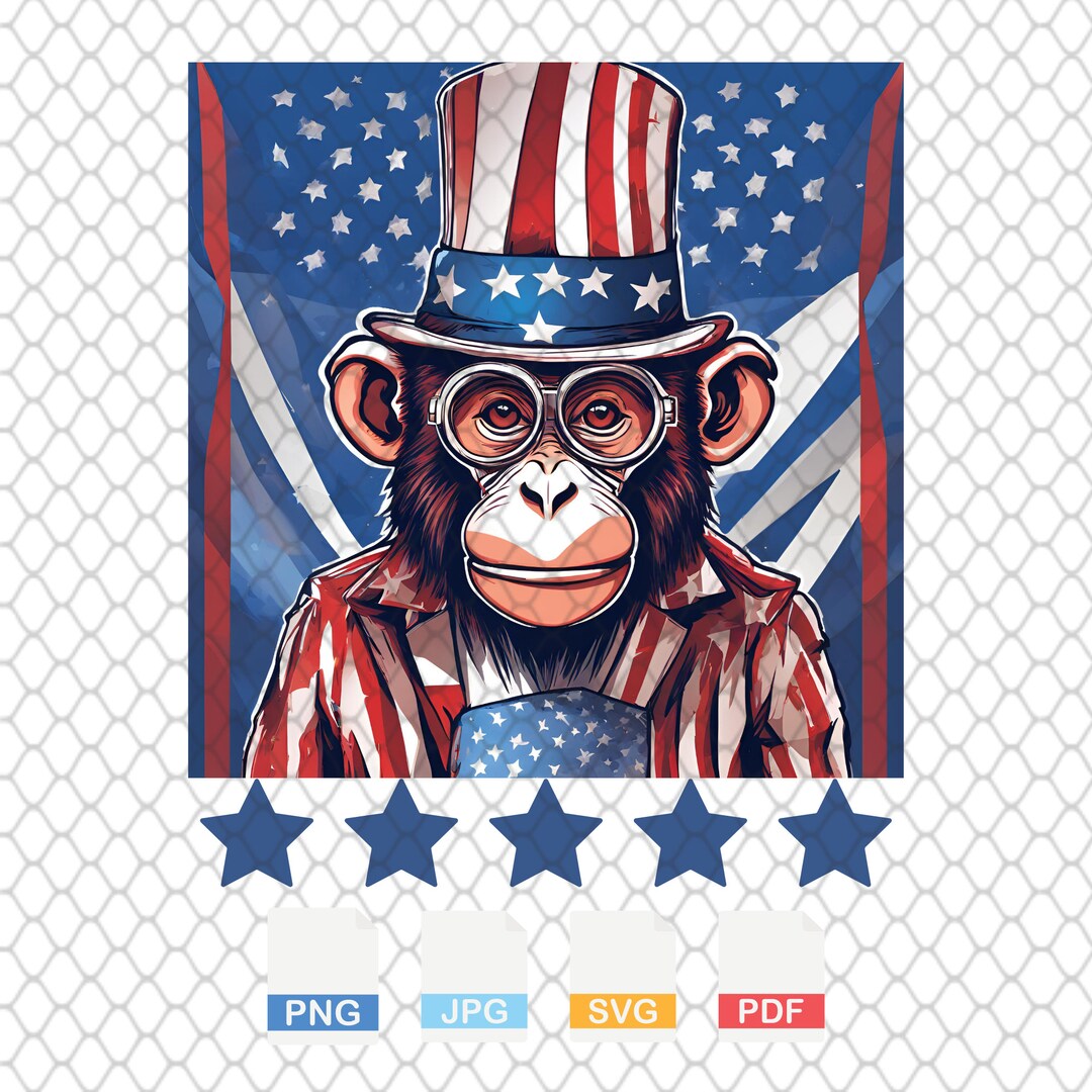 4th July Stars & Monkey Digitaldownloads Design 4th July SVG PNG PDF ...