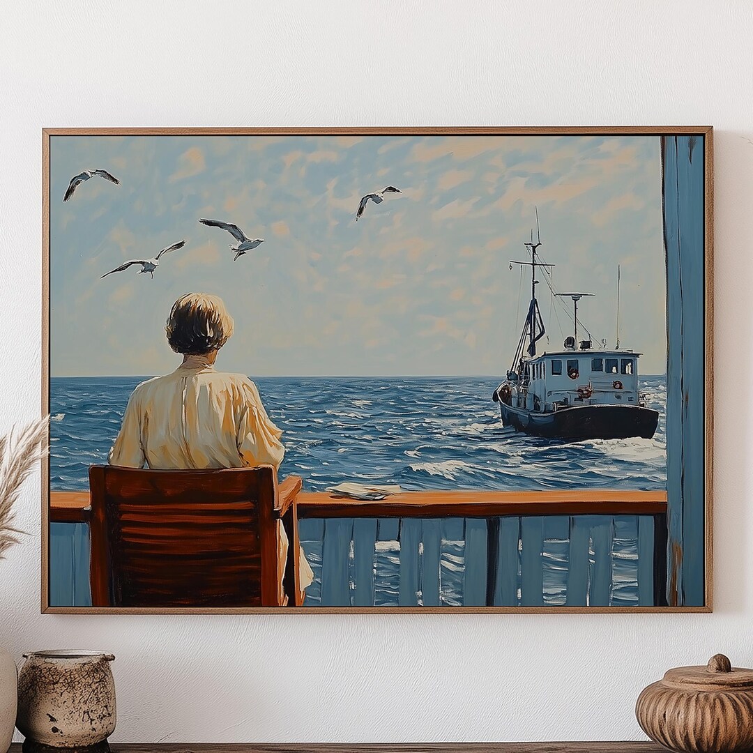 Edward Hopper Inspired Seaside Scene Oil Painting - Modern American ...