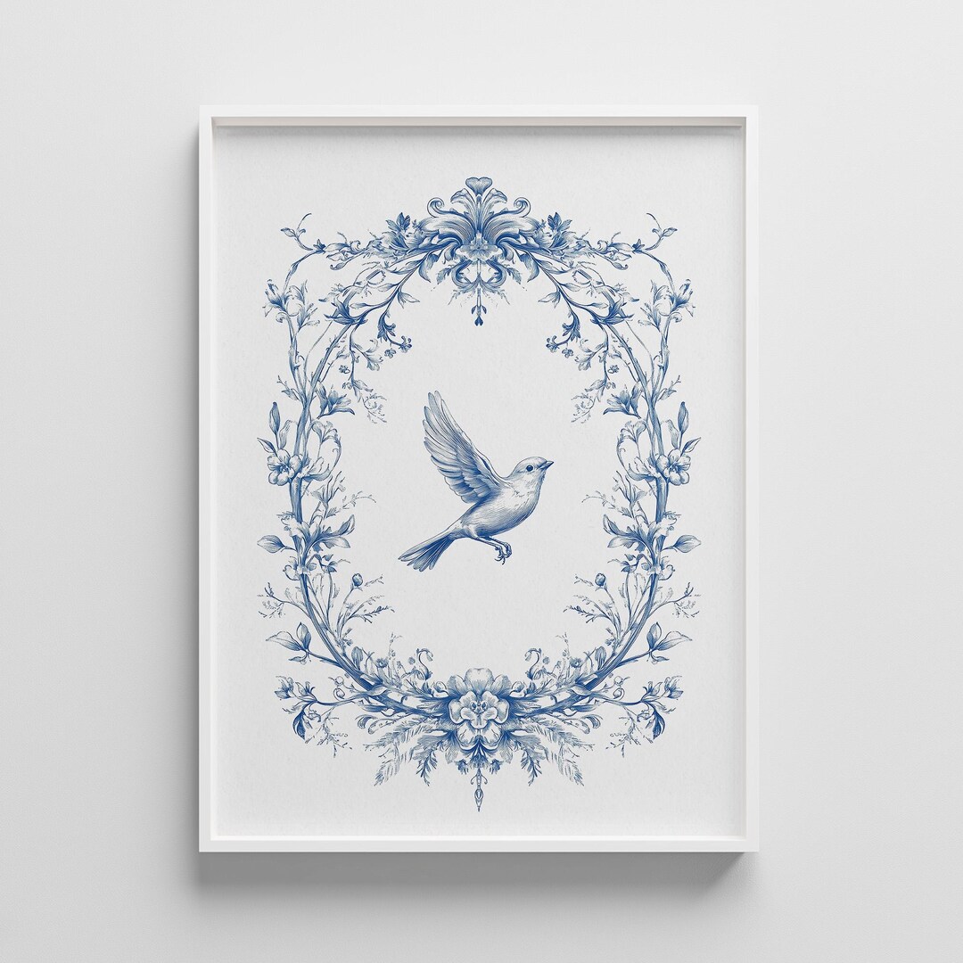 French Toile Bird Print: Vintage Botanical Wall Art (digital Download ...