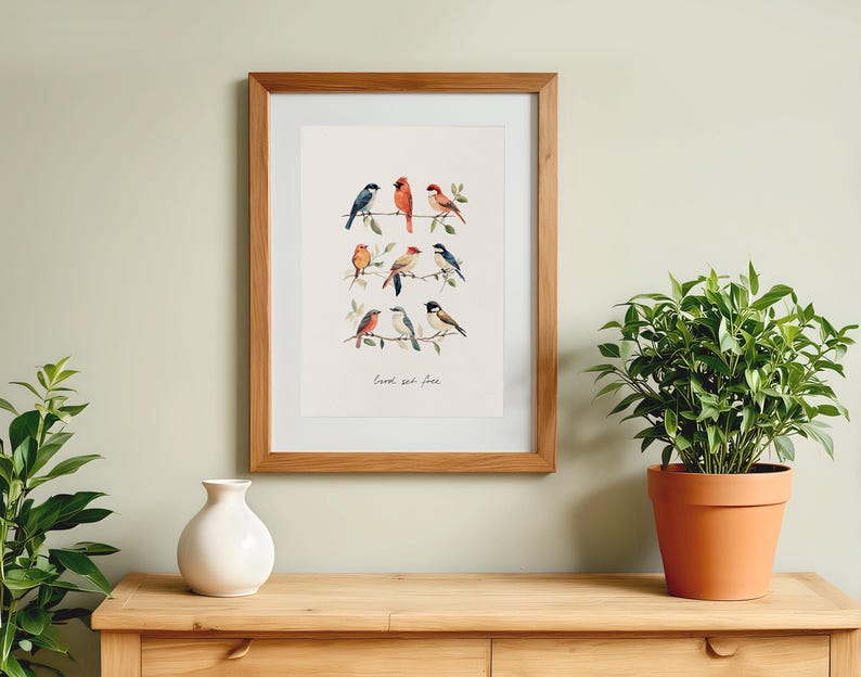 Nature-inspired Bird Artwork Colorful Watercolor Print for a Cozy Home ...