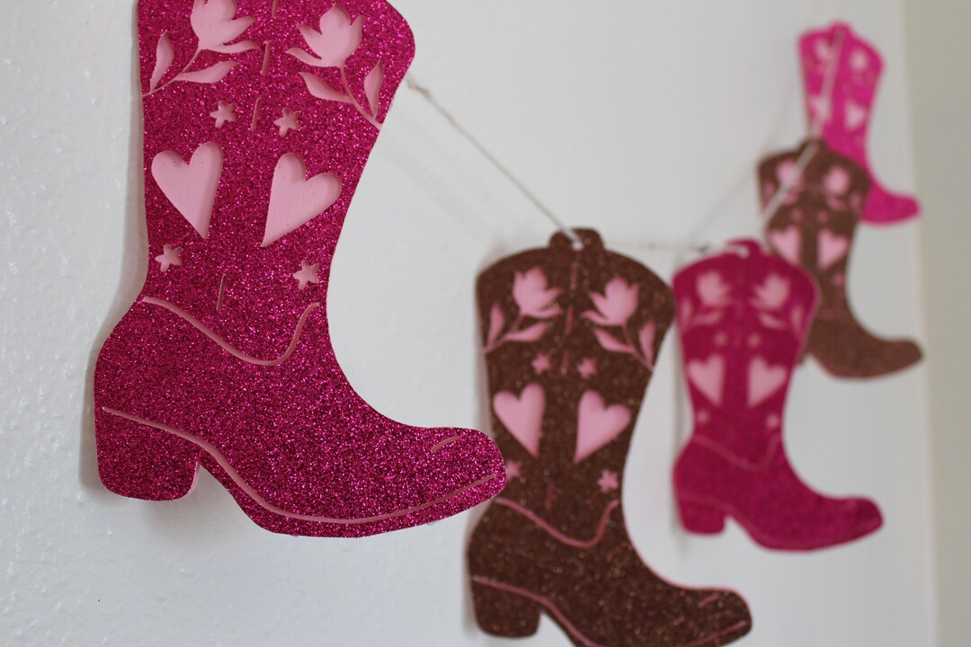 Pink & Brown Glitter Cowgirl Boots Banner - Etsy