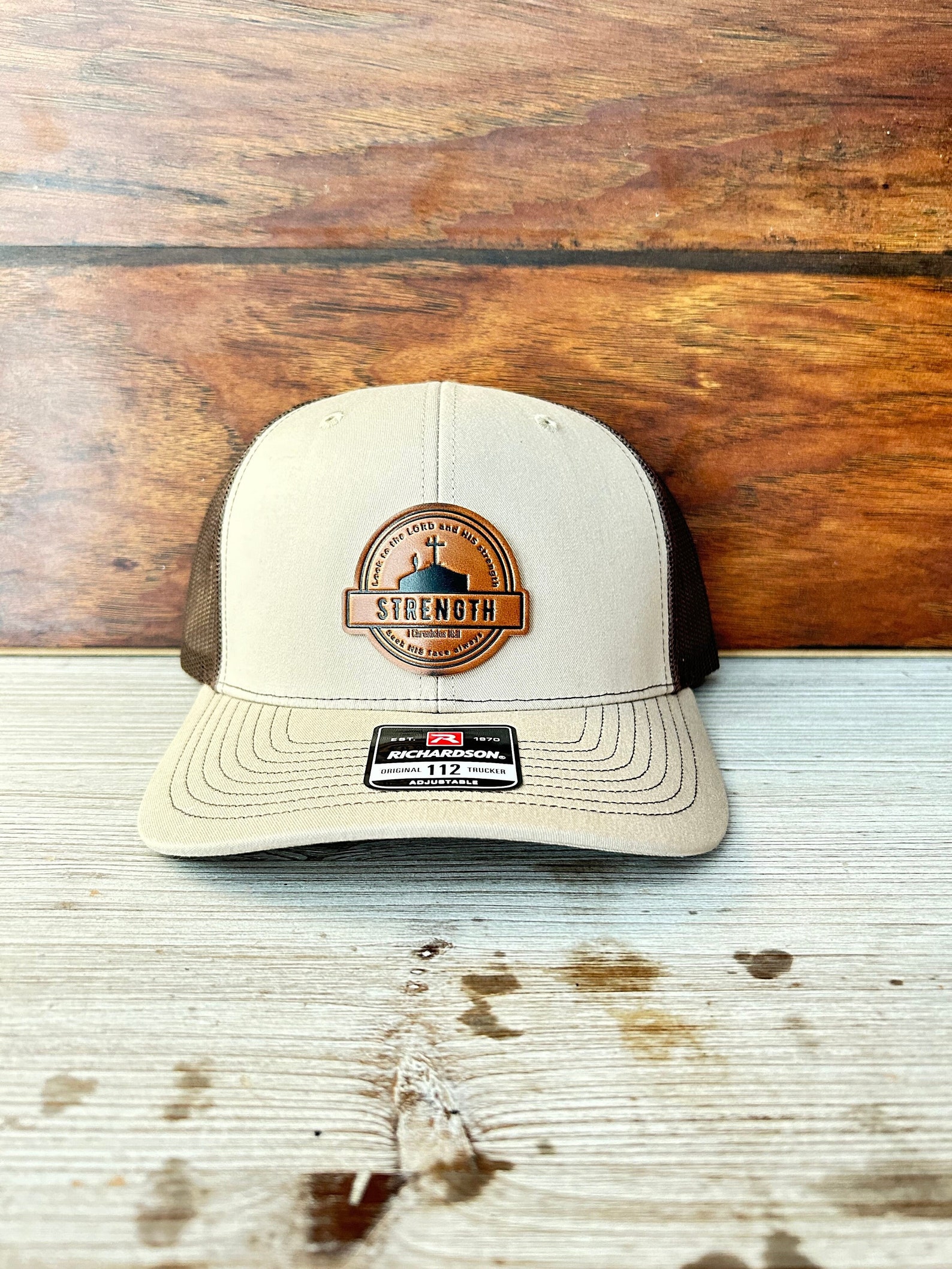 Christian Strength Snapback Trucker Hat, Faux Leather Richardson 112 ...