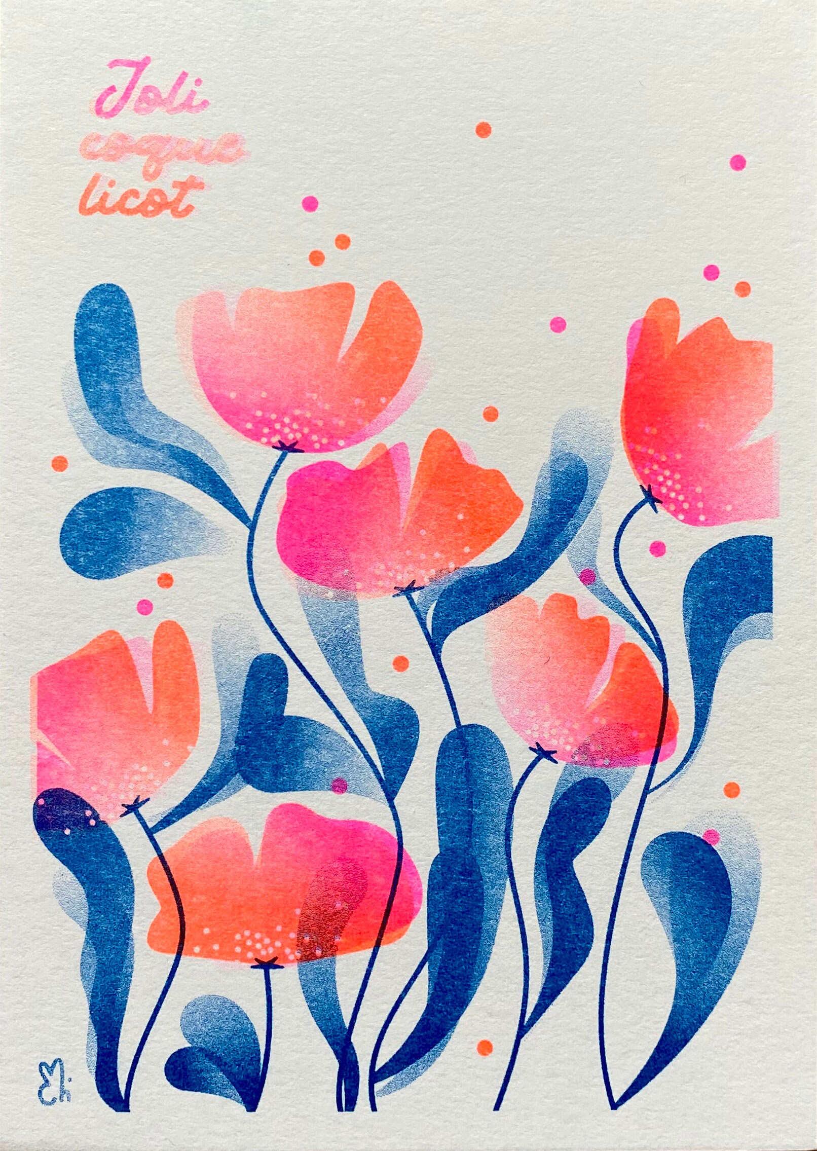 Duo A6 Fluorescent Risograph Cards - PINK+FLUO ORANGE - Etsy