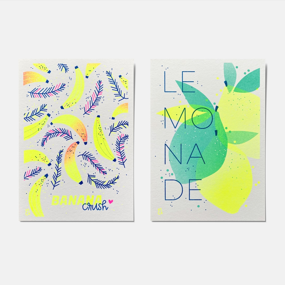 Duo of A6 Fluorescent Risograph Cards - FLUORESCENT YELLOW - Etsy
