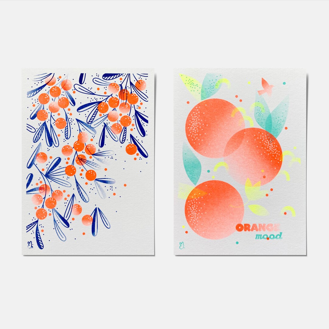 Duo A6 Fluorescent Risograph Cards FLUO ORANGE - Etsy