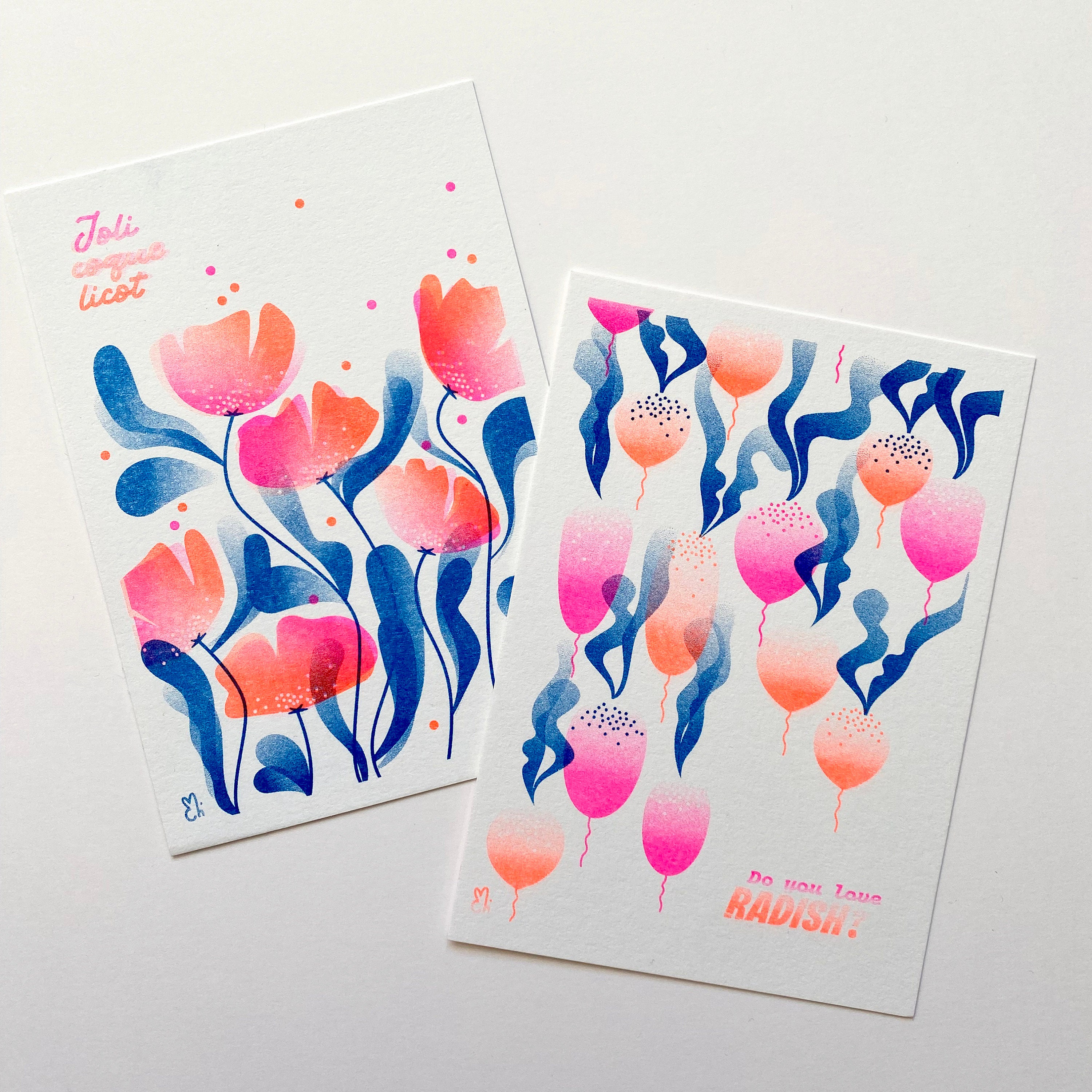 Duo A6 Fluorescent Risograph Cards - PINK+FLUO ORANGE - Etsy