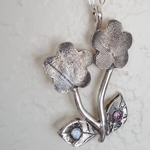 Silver Custom Fingerprint Flower Necklace Sterling Silver Personalized ...
