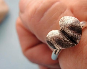 Fingerprint Heart Ring in Sterling Silver Personalized | Etsy