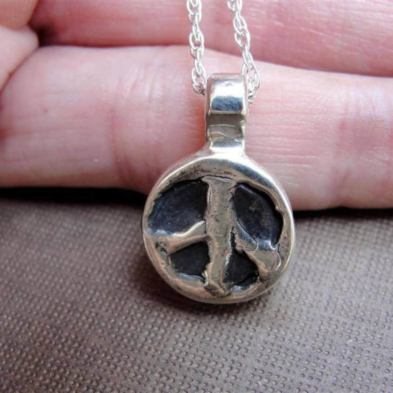 Sterling Silver Peace Sign Necklace With Chain - Etsy