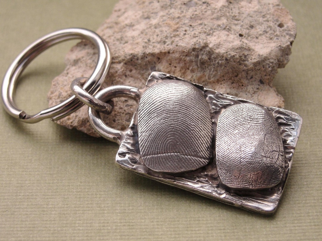 Fingerprint Keychain Thumbprint Key Chain in Sterling Silver ...