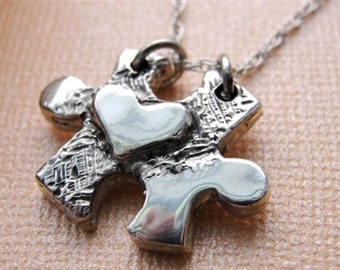 Puzzle Piece Heart Necklace in Sterling Silver Personalized | Etsy