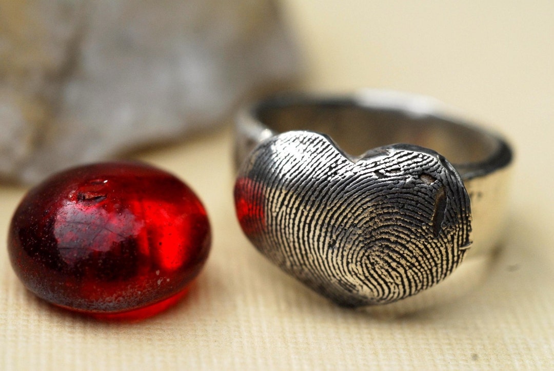 Fingerprint Heart Ring Thumbprint in Sterling Silver - Etsy