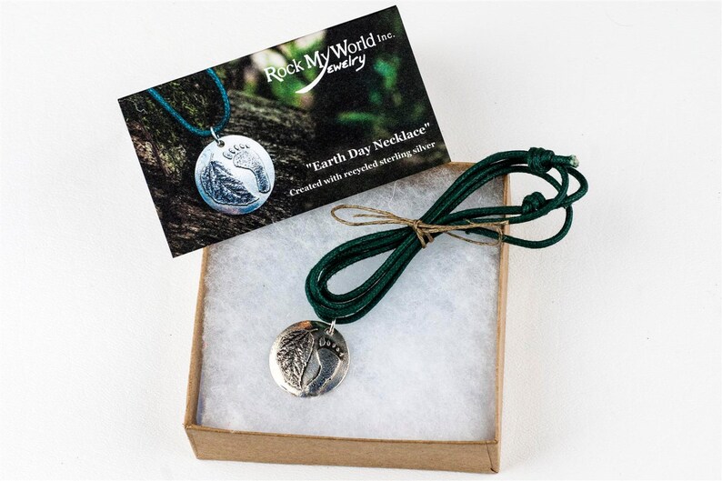 Earth Day Necklace Jewelry Recycled Sterling Silver Leaf and Foot Eco ...