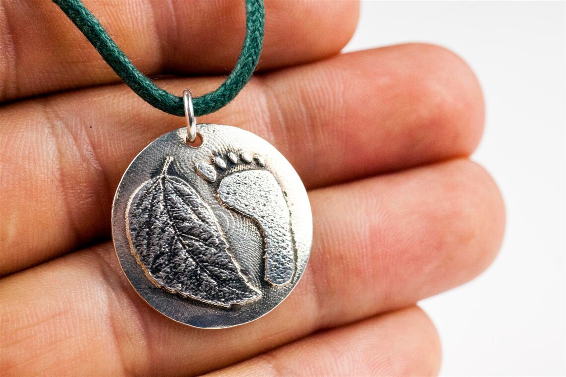 Earth Day Necklace Jewelry Recycled Sterling Silver Leaf and Foot Eco ...