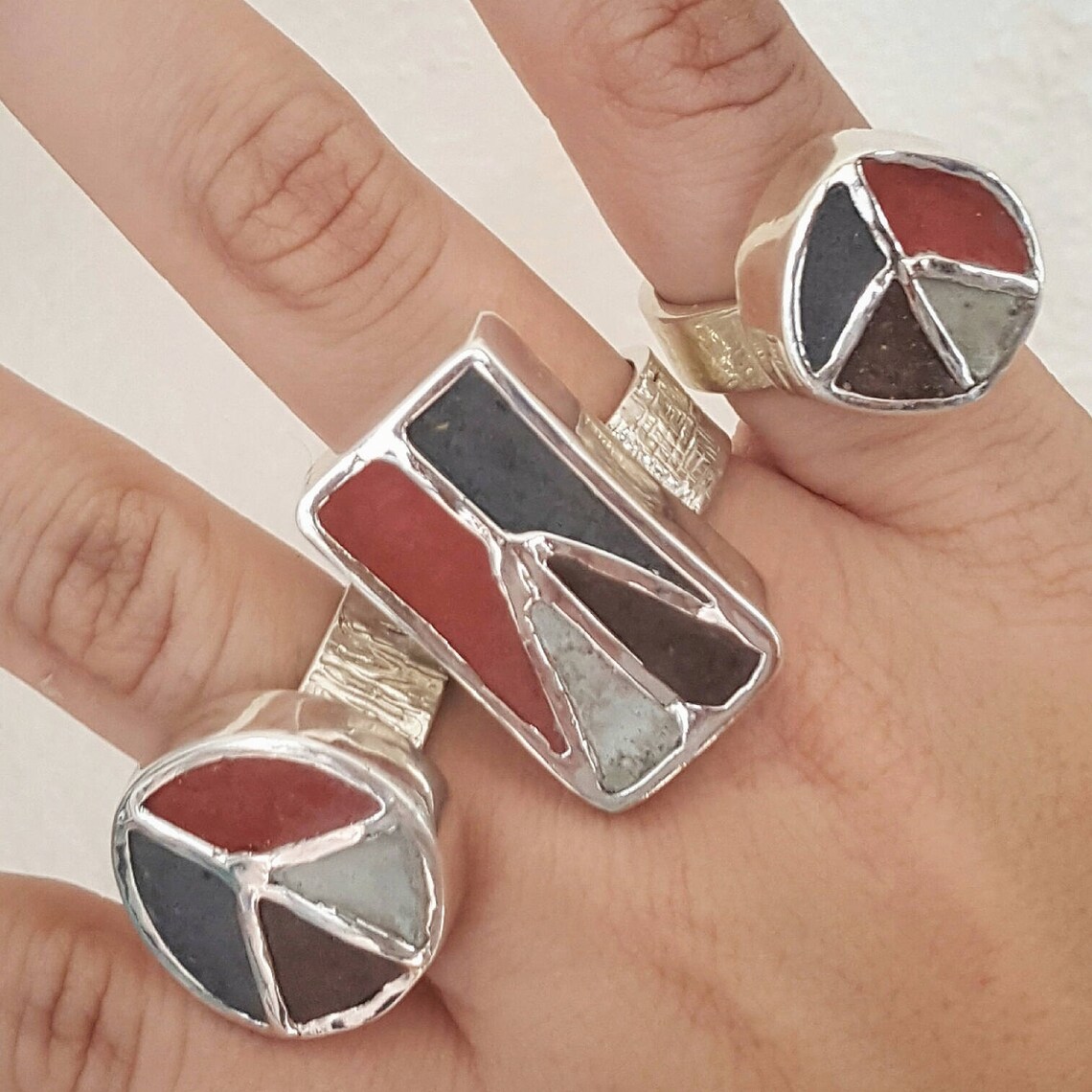 Peace Sign Ring Concrete Rectangle Sterling Silver Peace Boho Chic One ...
