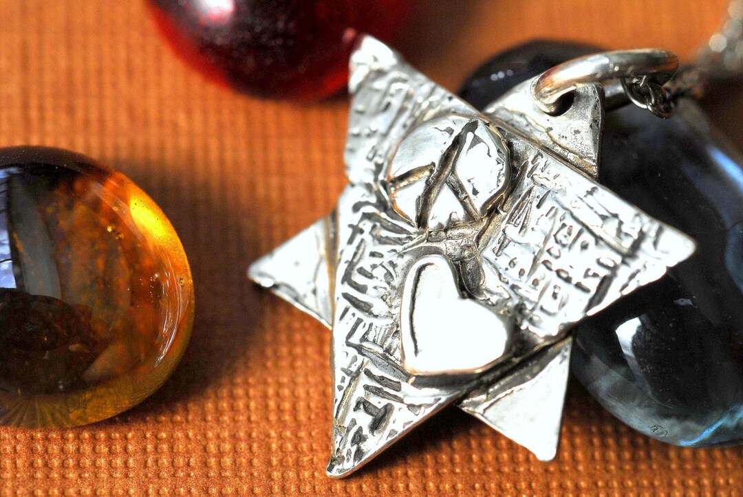 Star of David Necklace in Sterling Silver With Heart and Peace Sign - Etsy