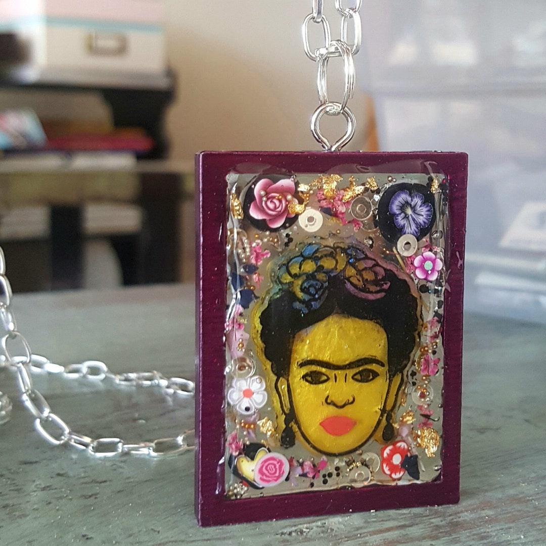 Frida Kahlo Necklace, Flower Jewelry, Frida Charm, Resin, Powder ...