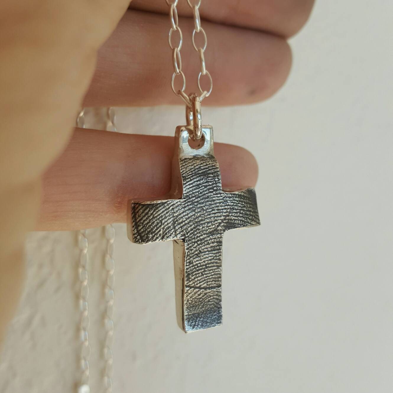 Fingerprint Cross Necklace Custom Personalized Thumbprint Pendant ...