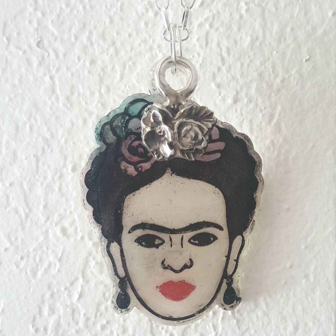 Frida Kahlo Necklace, Large Frida Pendant, Resin Jewelry, Sterling ...