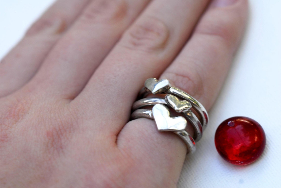 Heart Rings Sterling Silver Trio - Etsy
