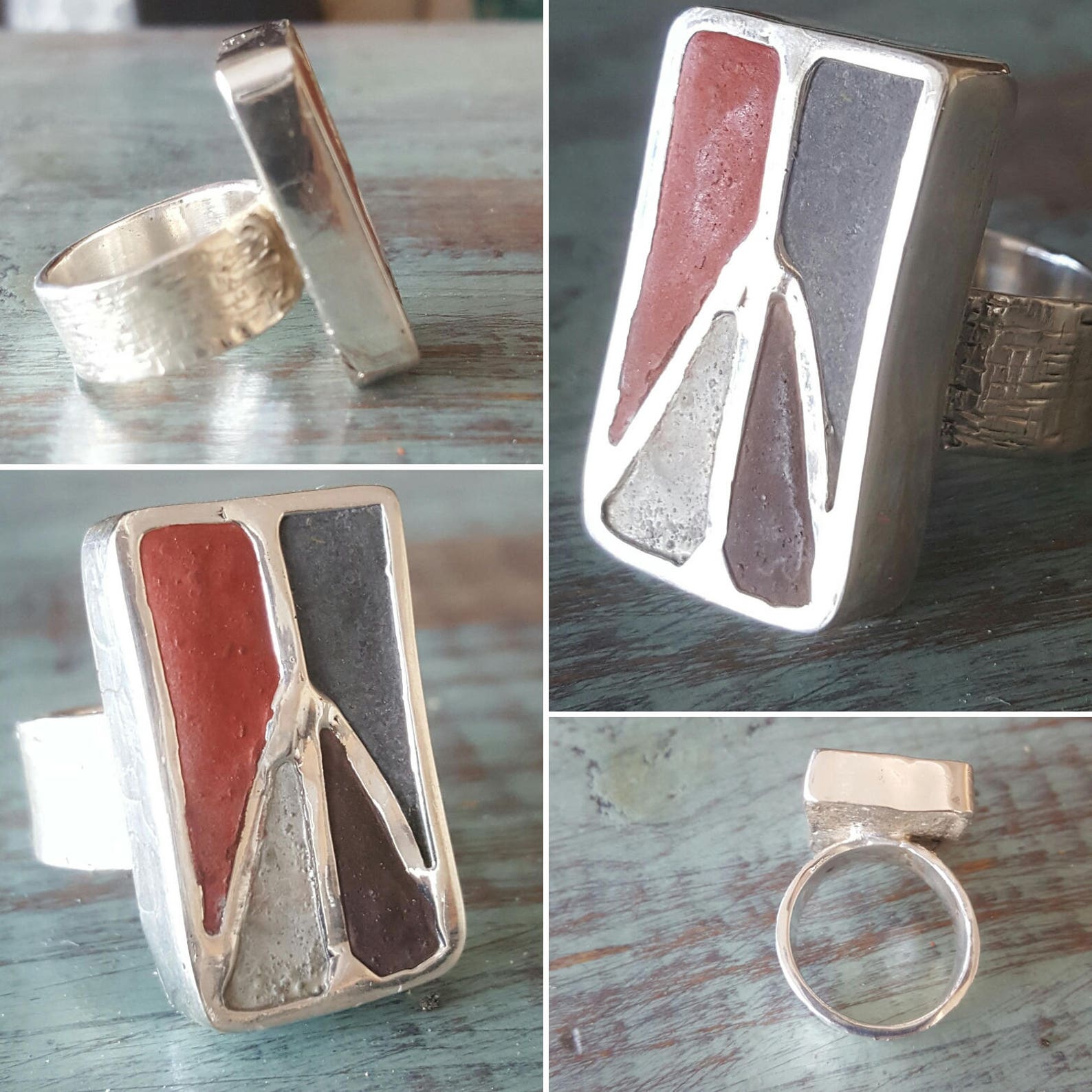 Peace Sign Ring Concrete Rectangle Sterling Silver Peace Boho Chic One ...