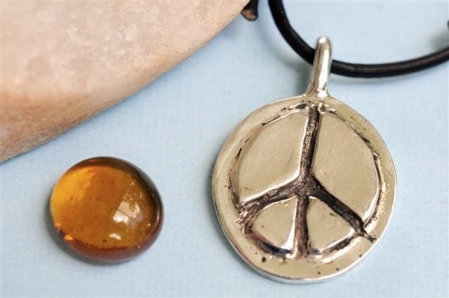 Peace Sign Necklace in Sterling Silver on Leather Cord | Etsy