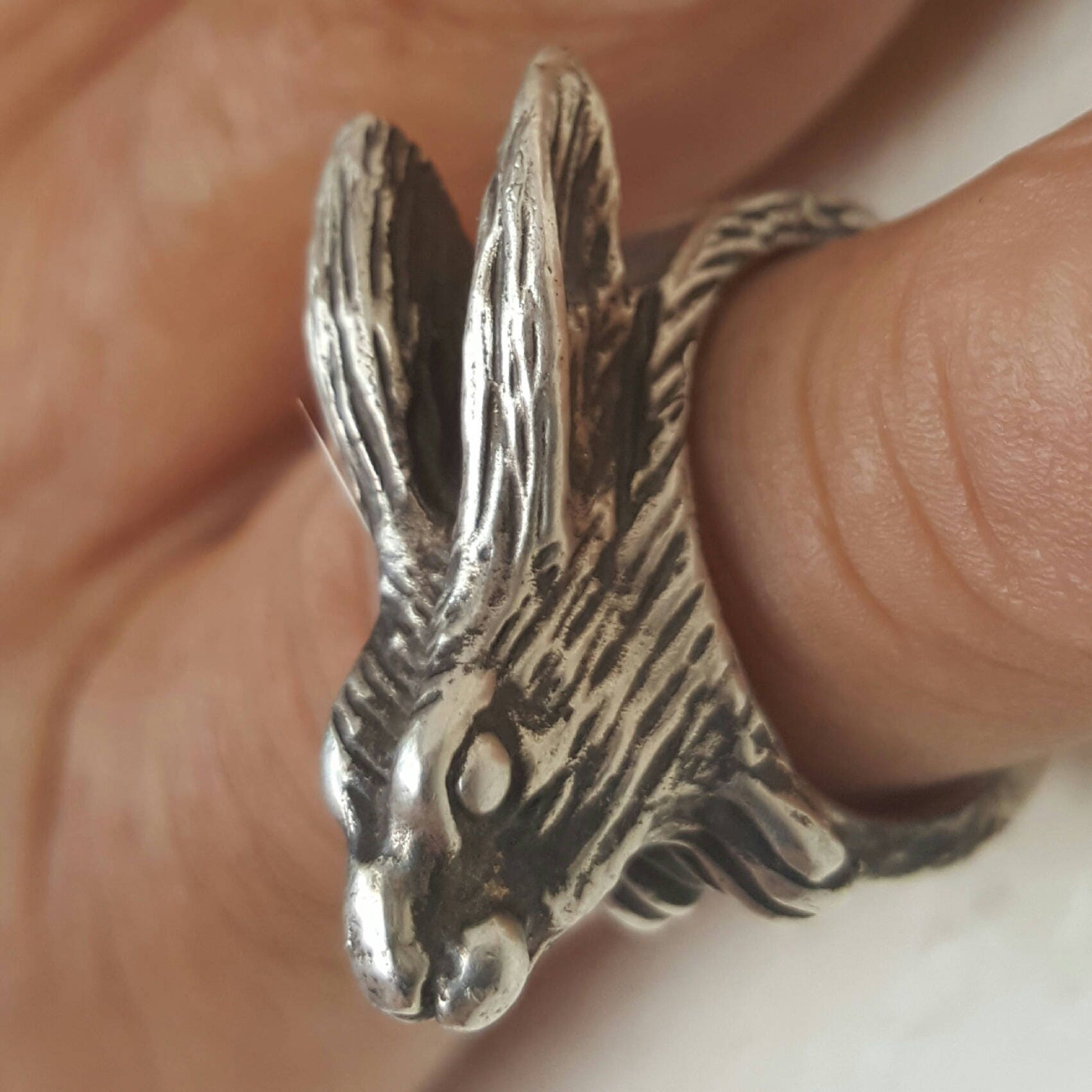 Rabbit Bunny Ring Sterling Silver Hare Ring White Rabbit - Etsy