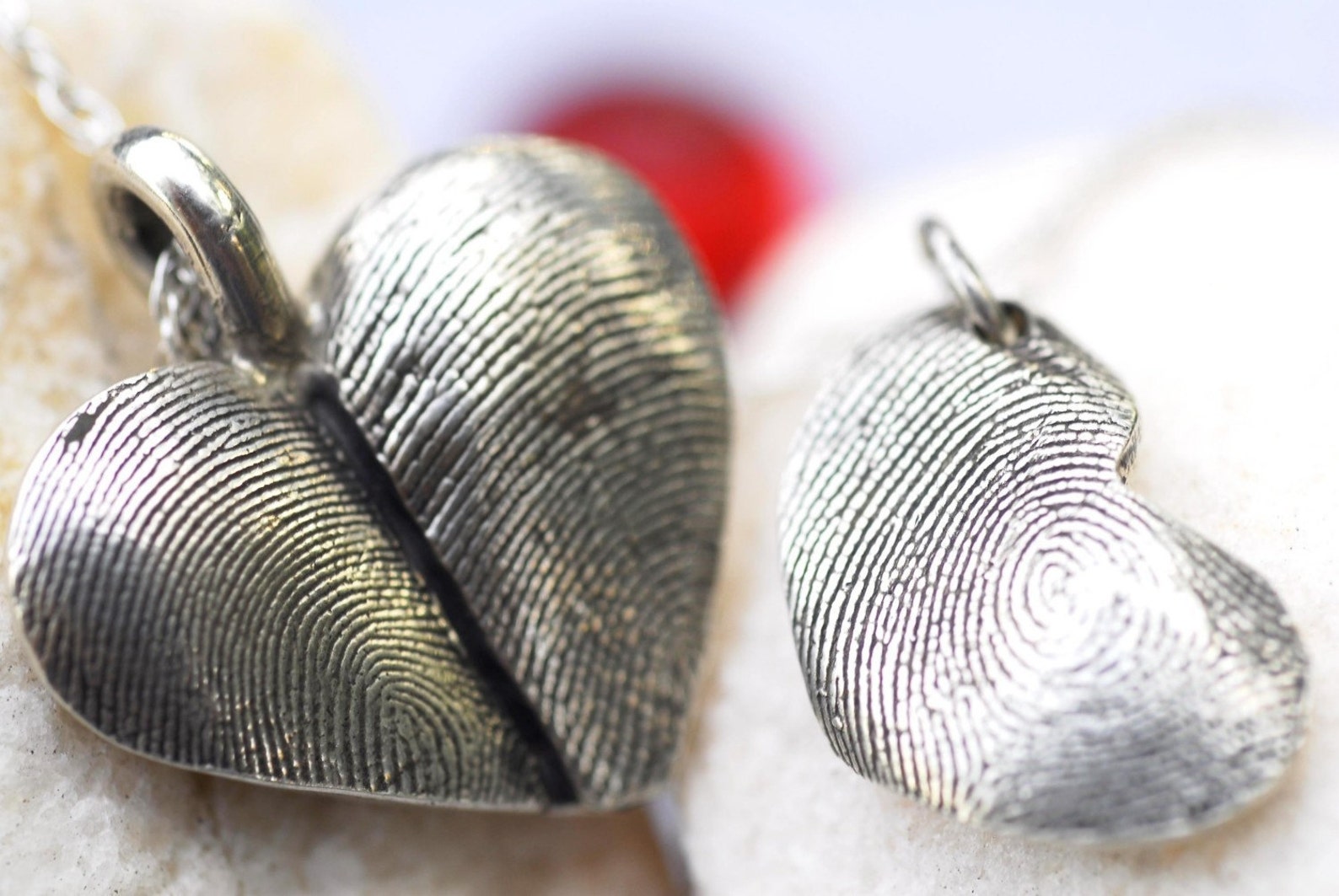 Sterling Silver Double Fingerprint Thumbprint Heart Necklace With Extra ...