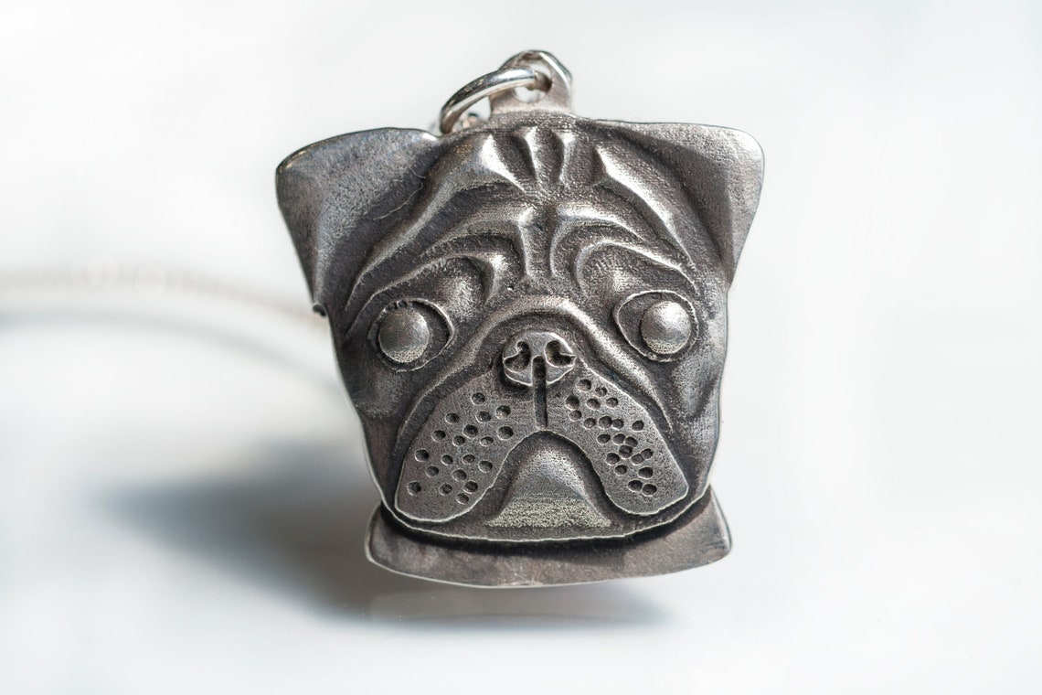 Pug Necklace Jewelry Sterling Silver Pendant Personalized - Etsy
