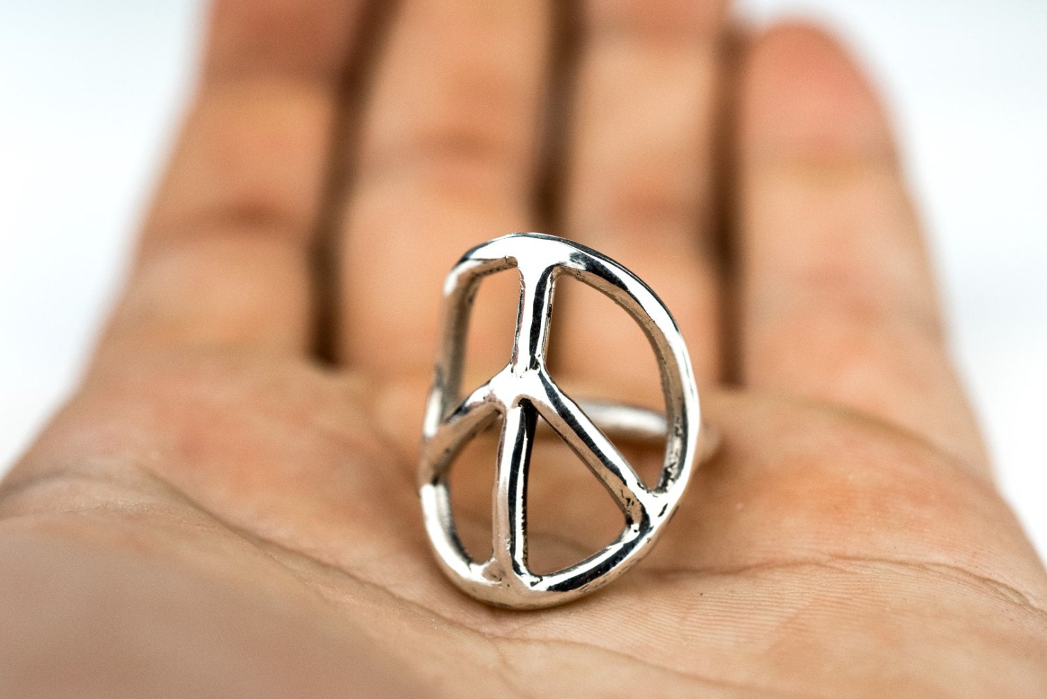 Peace Sign Ring Sterling Silver | Etsy