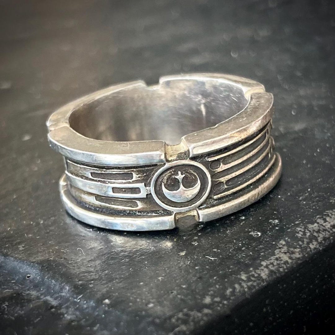 Lightsaber Wedding Ring Band Sterling Silver Rebel Sign Ring - Etsy