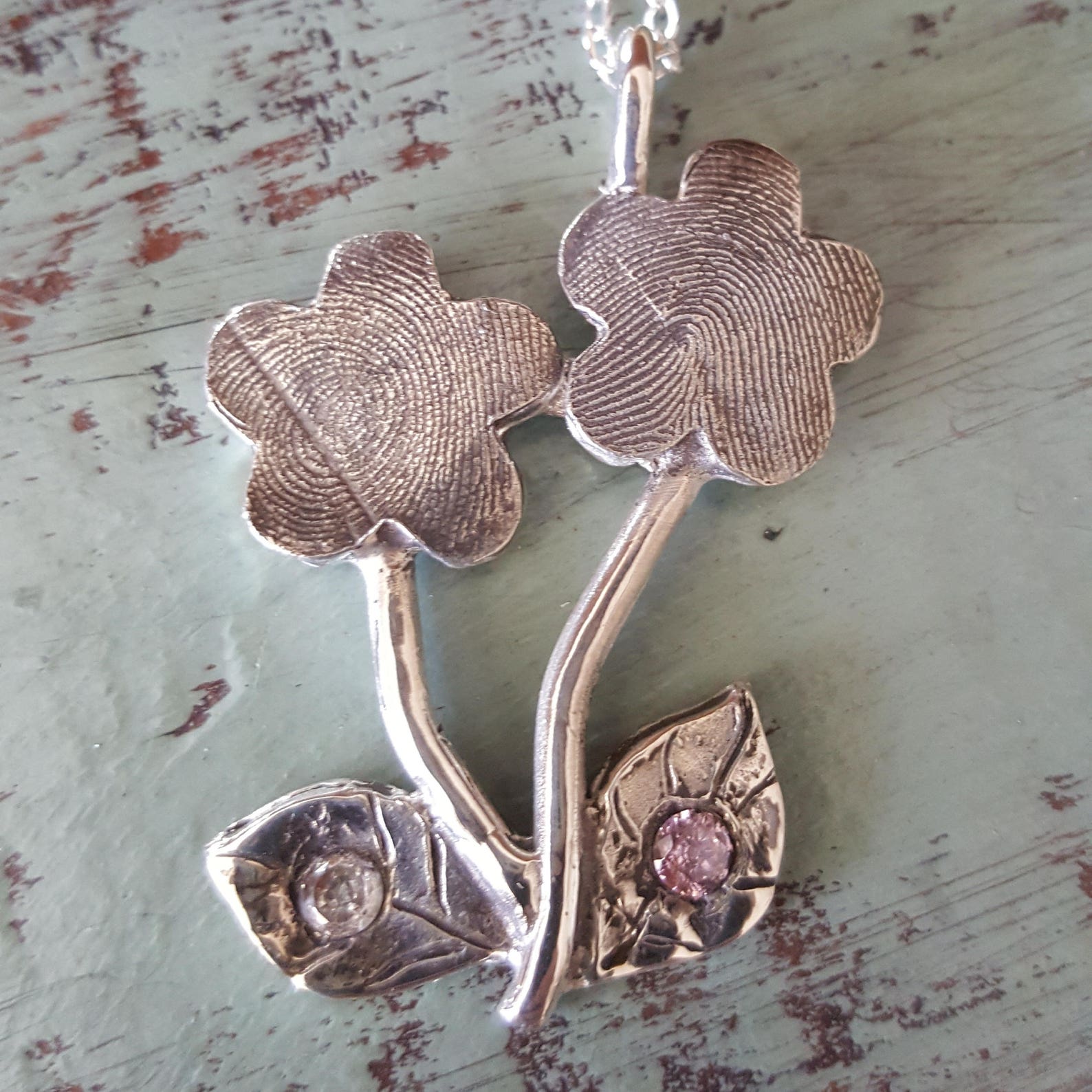 Silver Custom Fingerprint Flower Necklace Sterling Silver Personalized ...