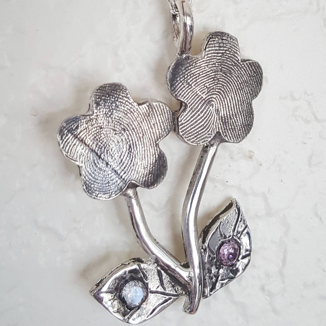 Silver Custom Fingerprint Flower Necklace Sterling Silver Personalized ...