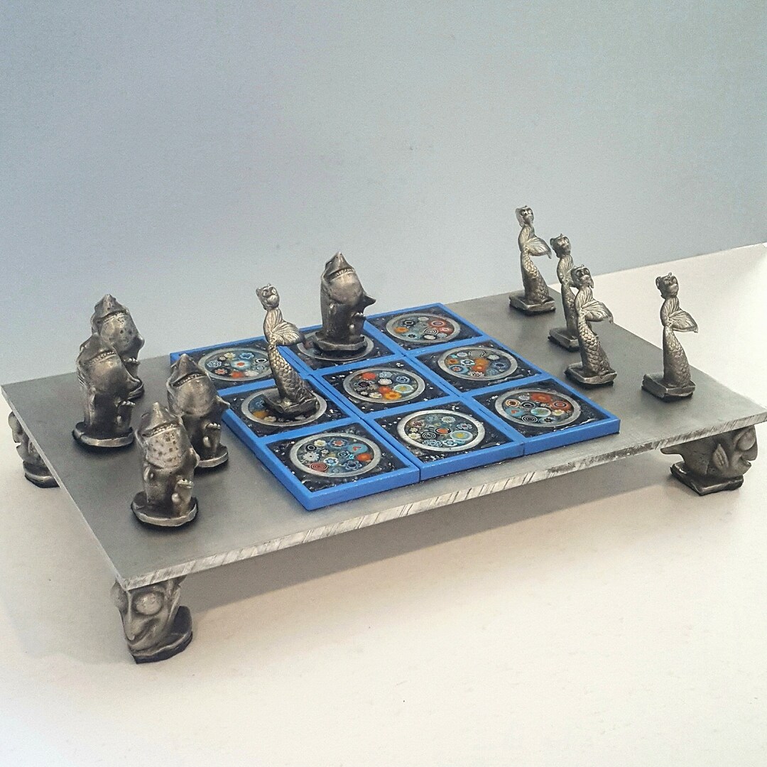 Tic Tac Toe Board, Gameboard, Sharks, Pewter Art, Aluminum Board ...