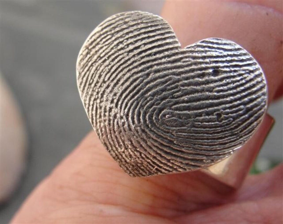 Fingerprint Heart Ring in Sterling Silver Personalized - Etsy