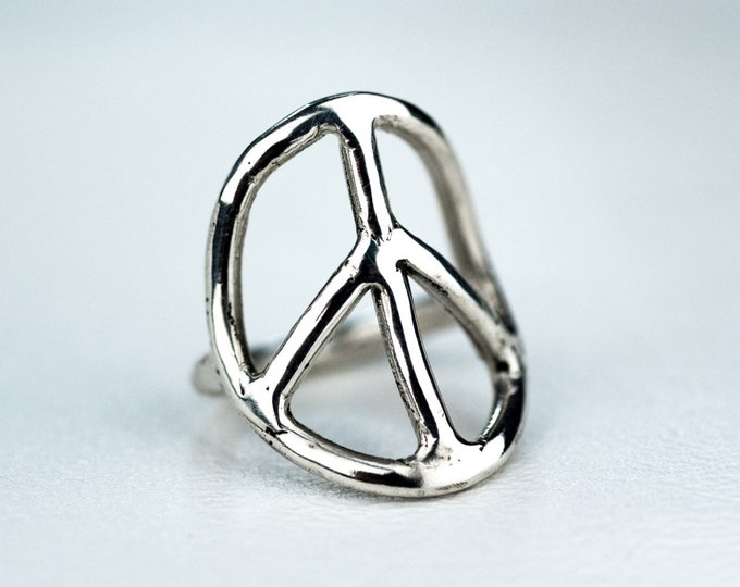 Peace Sign Ring Sterling Silver - Etsy