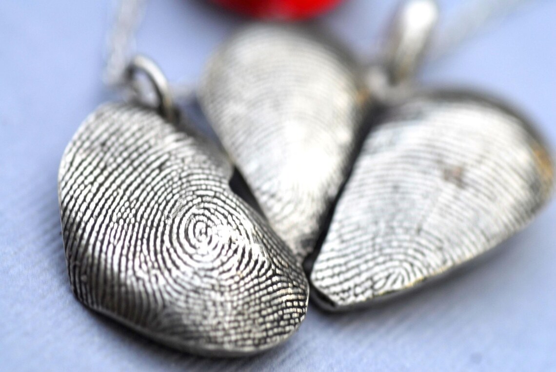 Sterling Silver Double Fingerprint Thumbprint Heart Necklace With Extra ...