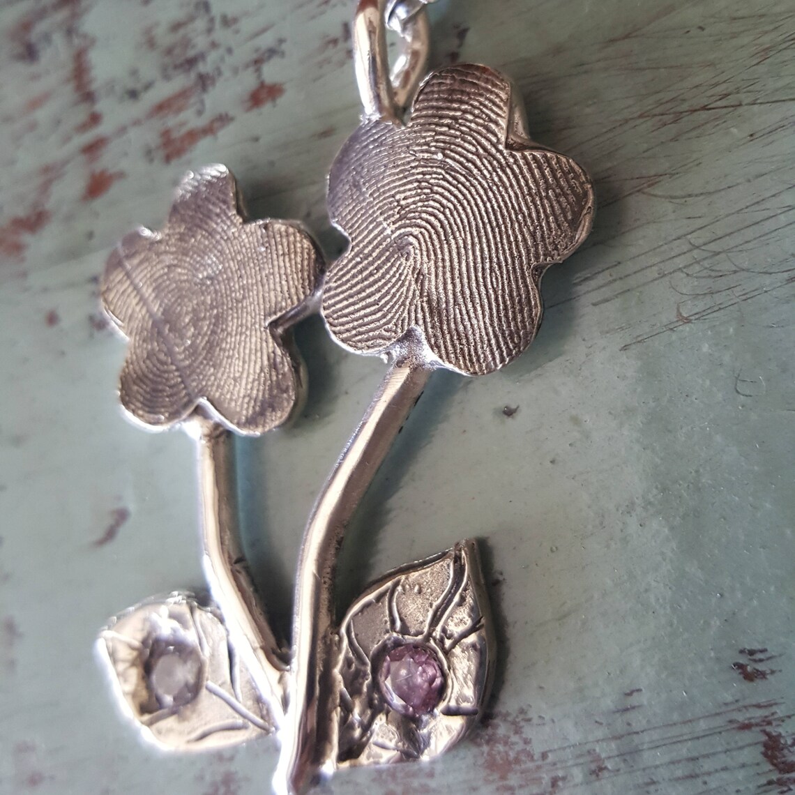 Silver Custom Fingerprint Flower Necklace Sterling Silver Personalized ...