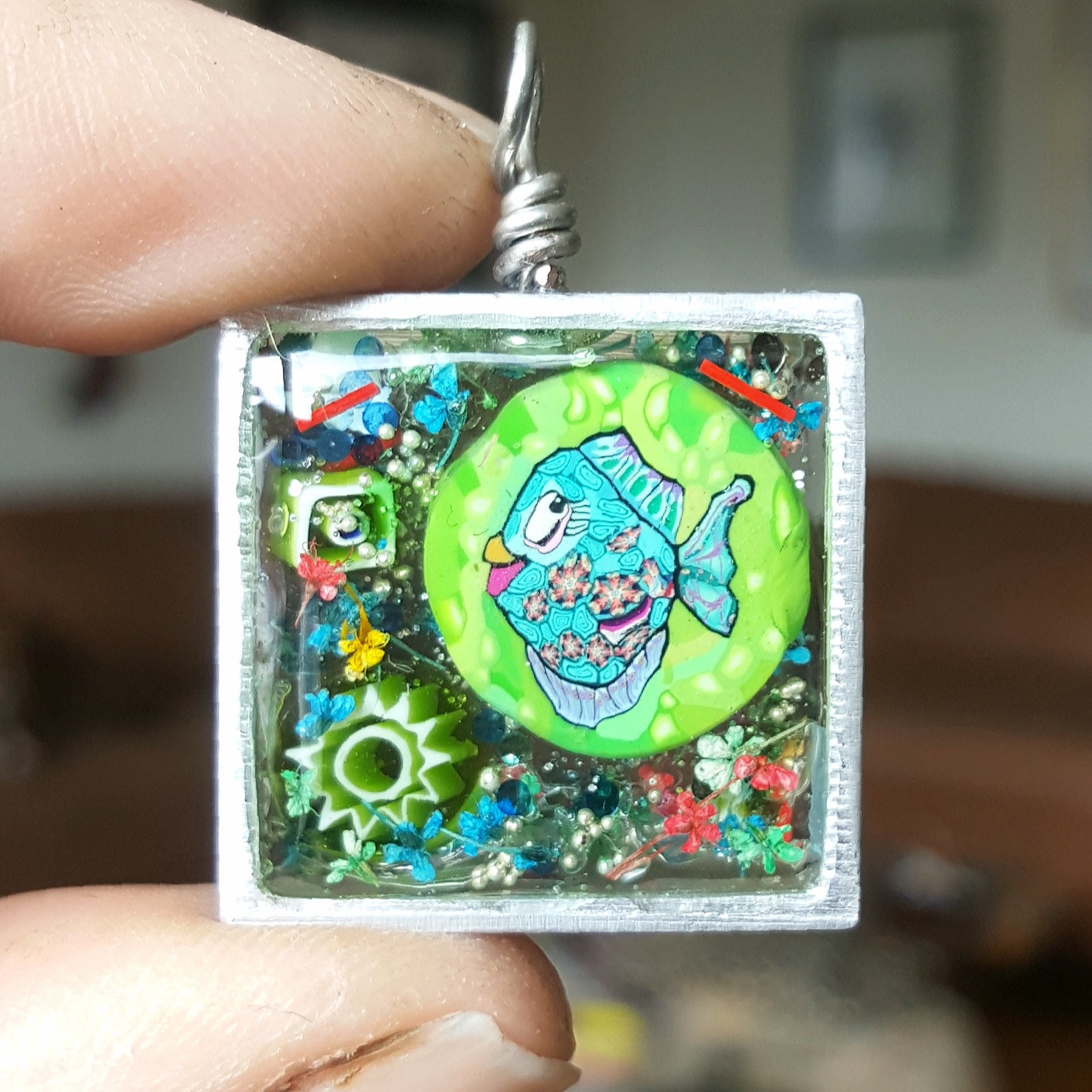 Resin Necklace Flower Pendant Funny Fish Necklace Resin | Etsy