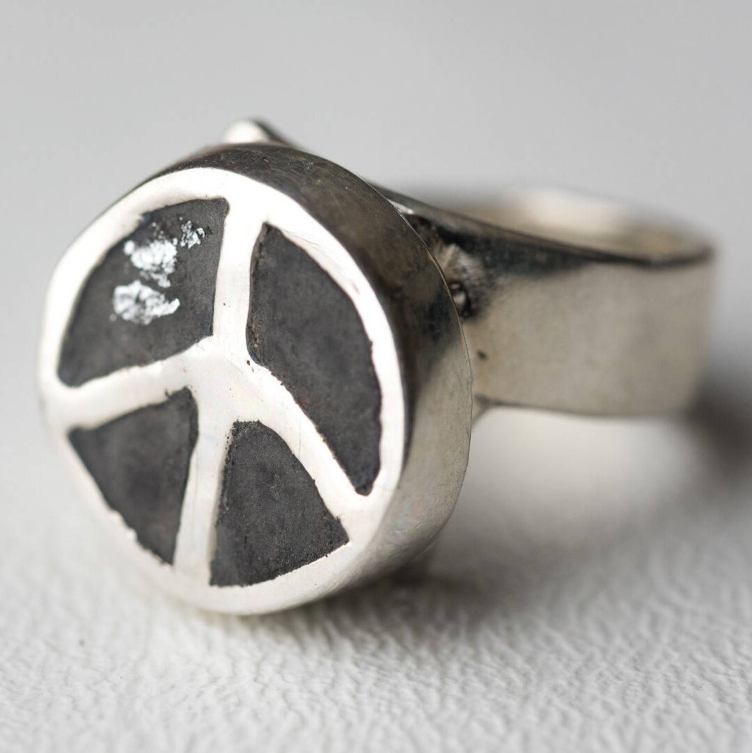 Peace Sign Ring Concrete Round Sterling Silver Peace Boho Hippie Chic ...