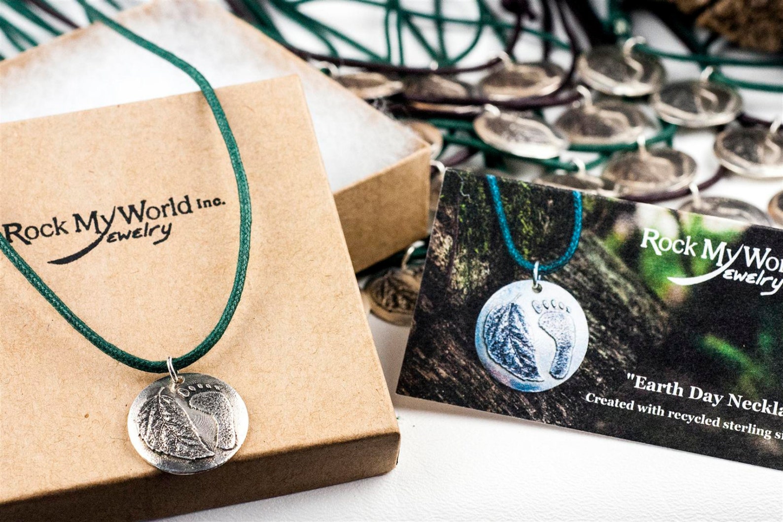 Earth Day Necklace Jewelry Recycled Sterling Silver Leaf and Foot Eco ...