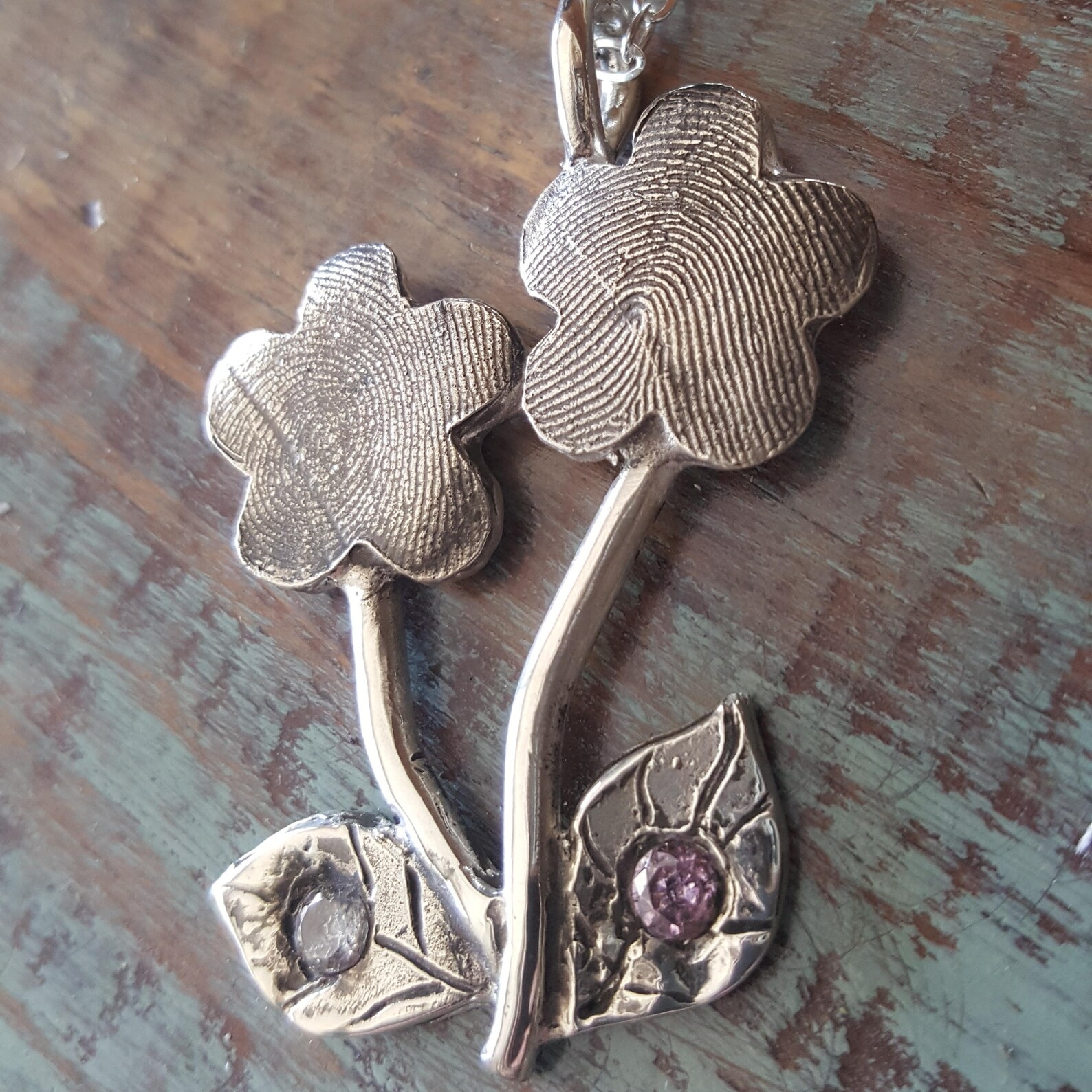 Silver Custom Fingerprint Flower Necklace Sterling Silver Personalized ...