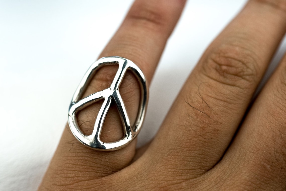 Peace Sign Ring Sterling Silver - Etsy